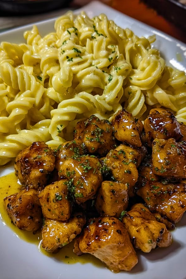 Twisted Pasta with Honey Garlic Chicken and Parmesan Cream