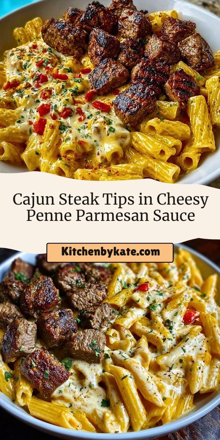 Cajun Steak Tips in Cheesy Penne Parmesan Sauce