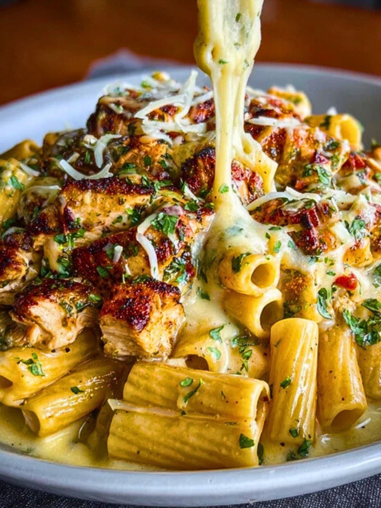 Creamy Cajun Chicken Rigatoni with Garlic Mozzarella Sauce