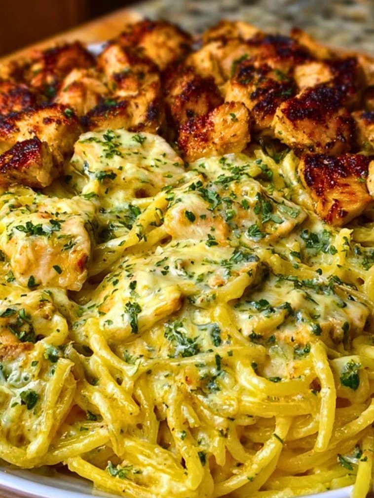 Creamy Velveeta Chicken Spaghetti with Mozzarella Garlic Cheese Sauce