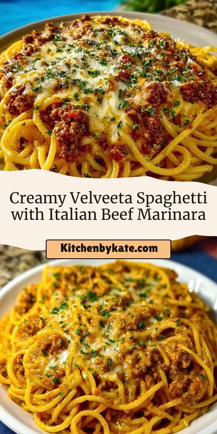 Creamy Velveeta Spaghetti with Italian Beef Marinara