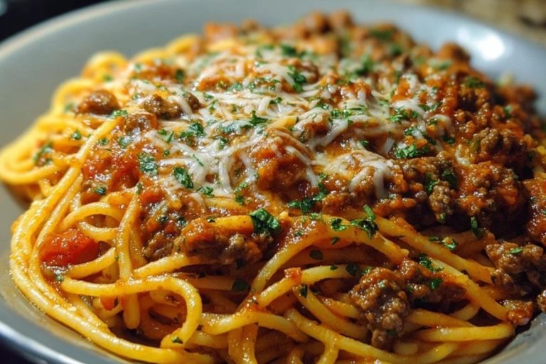 Creamy Velveeta Spaghetti with Italian Beef Marinara