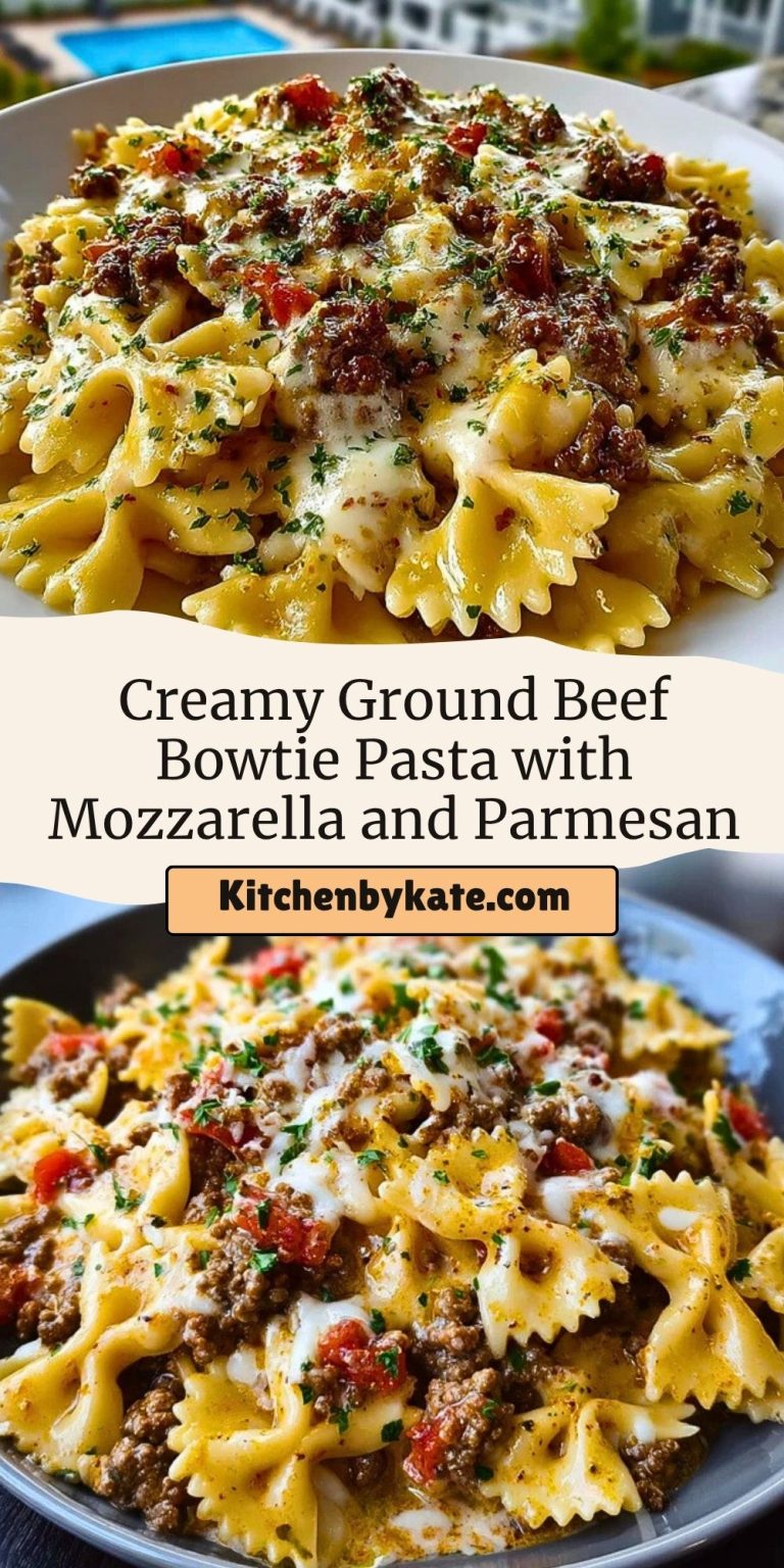 Creamy Ground Beef Bowtie Pasta with Mozzarella and Parmesan