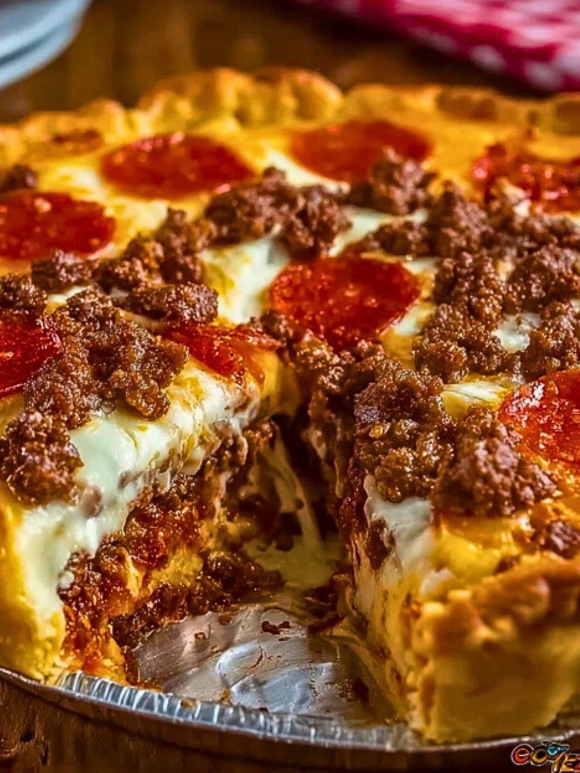 Deep Hamburger Sausage & Pepperoni Pie