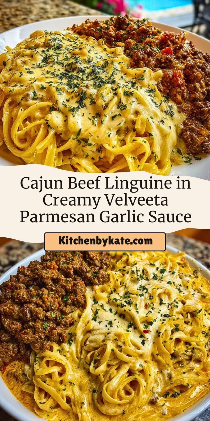 Cajun Beef Linguine In Creamy Velveeta Parmesan Garlic Sauce