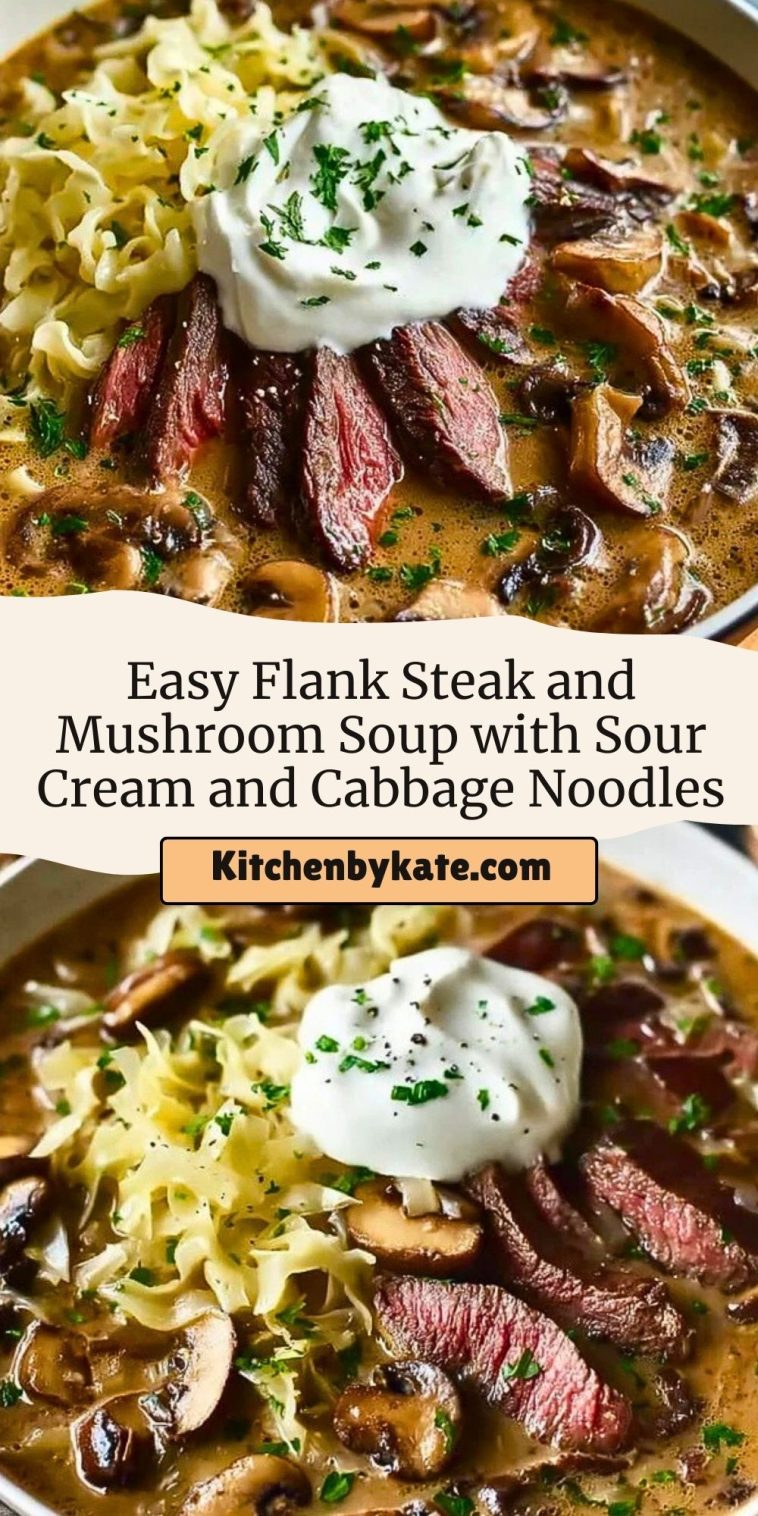 Easy Flank Steak and Mushroom Soup with Sour Cream and Cabbage Noodles