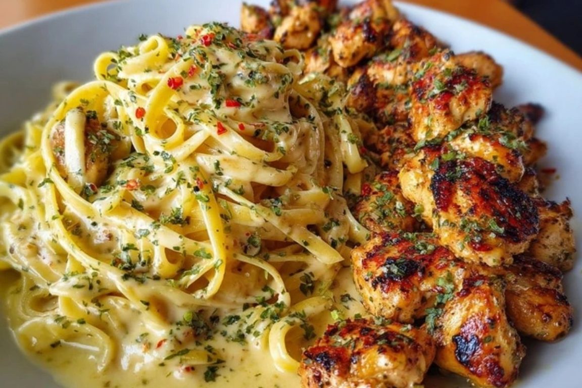 Golden Garlic Butter Chicken with Creamy Parmesan Linguine