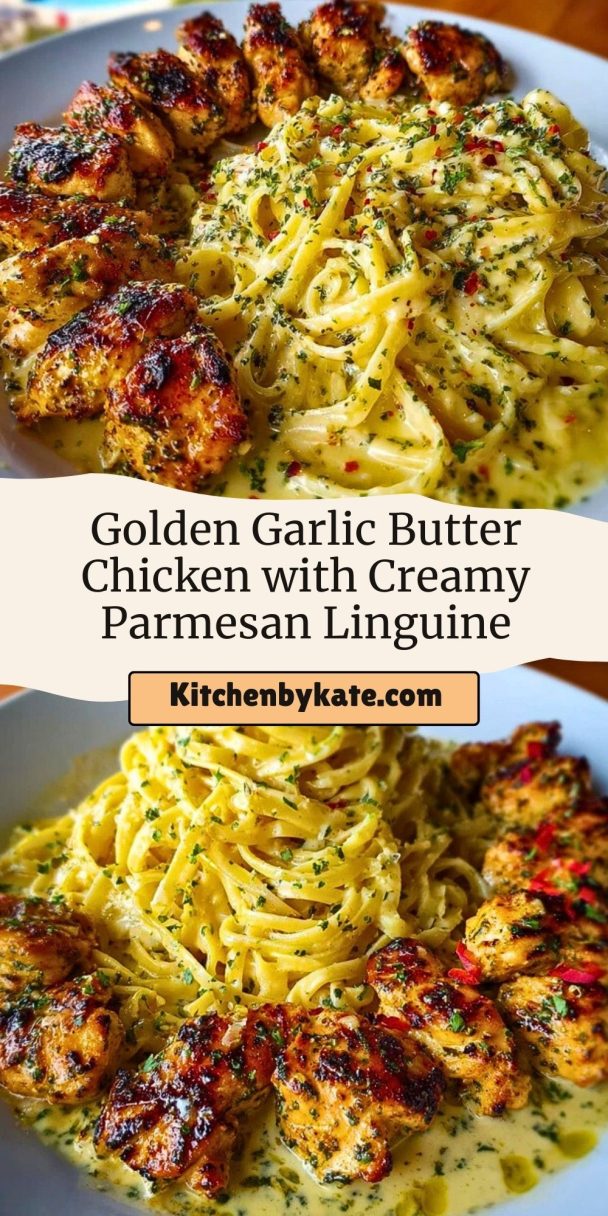 Golden Garlic Butter Chicken with Creamy Parmesan Linguine