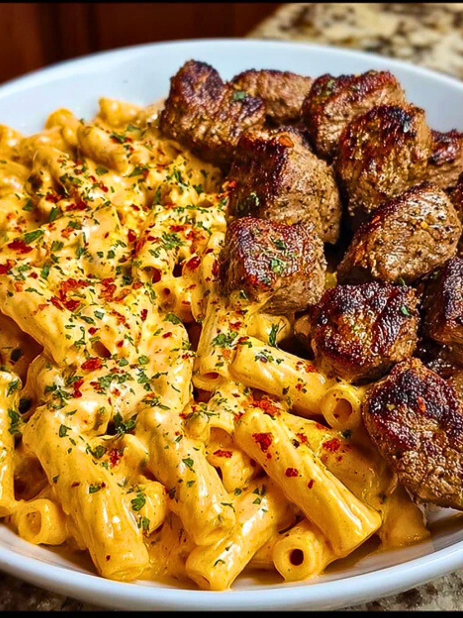 Savory Cajun Steak Tips with Cheesy Penne Parmesan Sauce