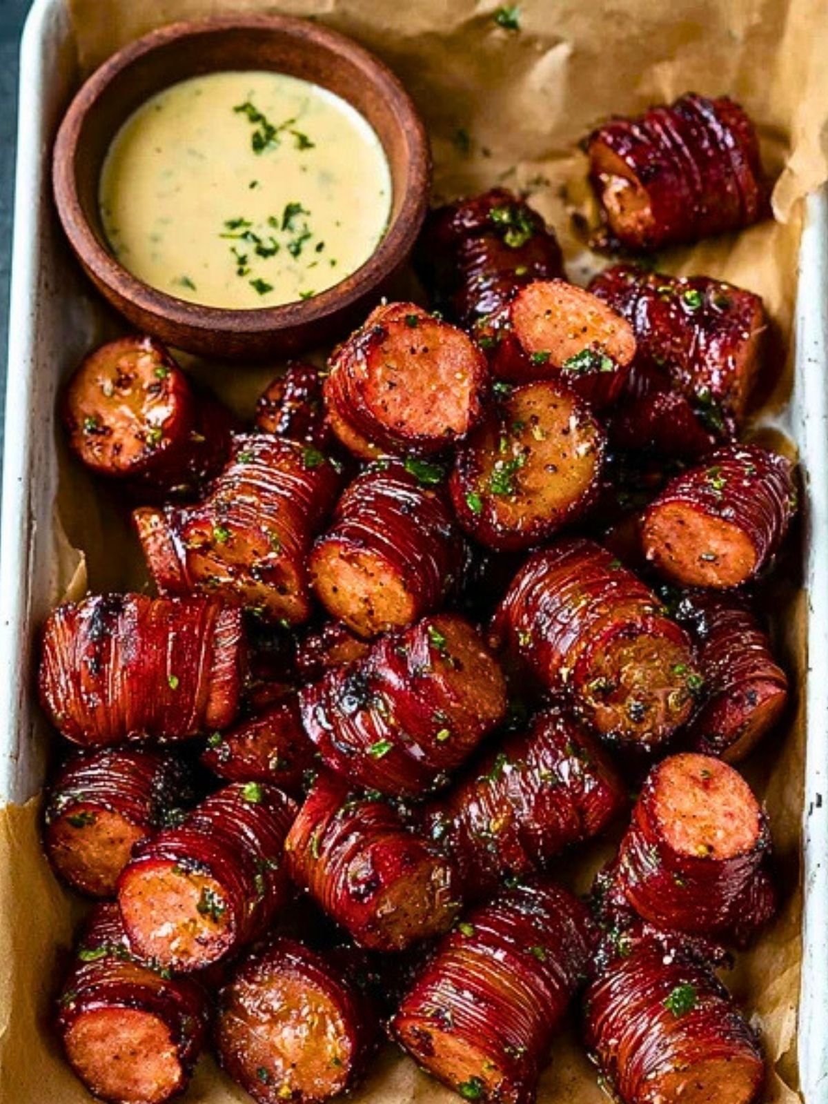 Mustard Hasselback Kielbasa Bites