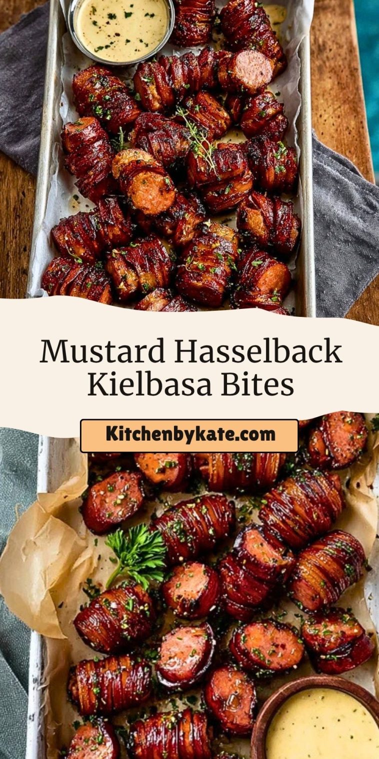 Mustard Hasselback Kielbasa Bites